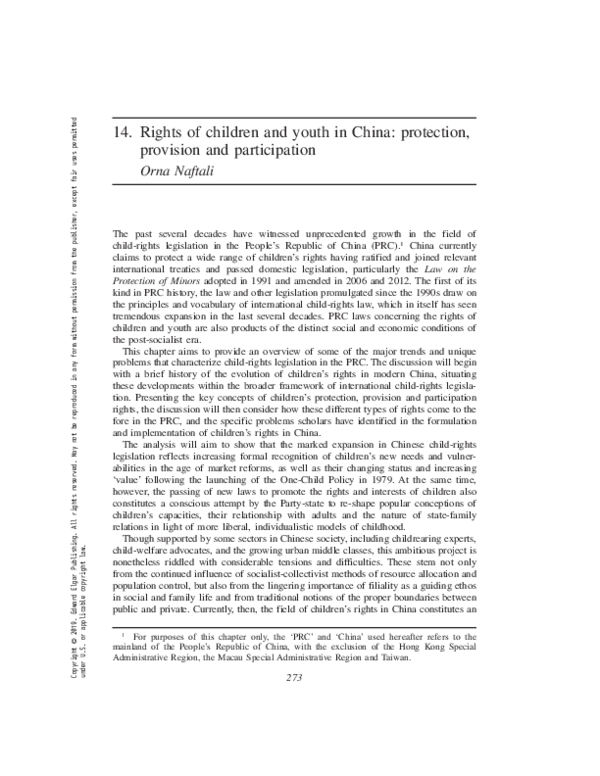 (PDF) Rights of Children and Youth in China: Protection, Provision, and ...