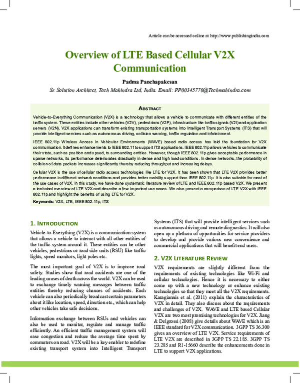 (PDF) Overview of LTE Based Cellular V2X Communication