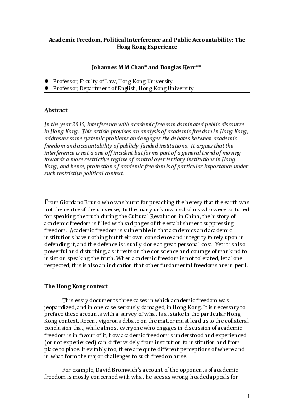 (DOC) Academic Freedom, Political Interference, and Public ...