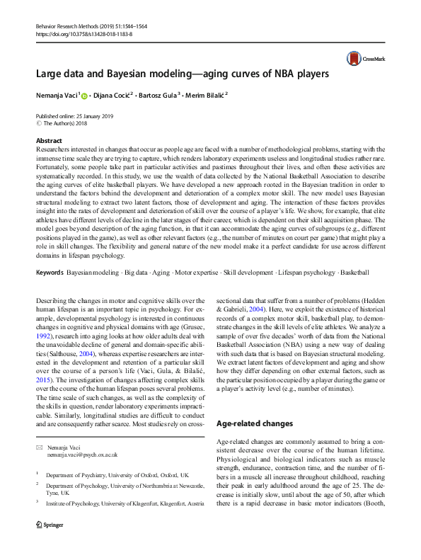 (PDF) Large data and Bayesian modeling—aging curves of NBA players
