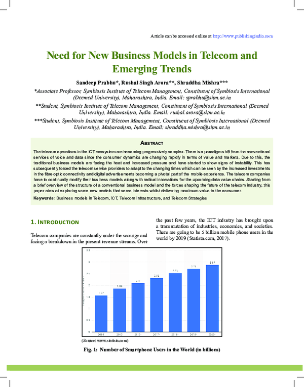 (PDF) Need for New Business Models in Telecom and Emerging Trends