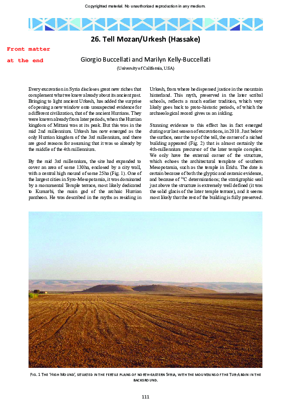 (PDF) 26. Tell Mozan/Urkesh (Hassake)