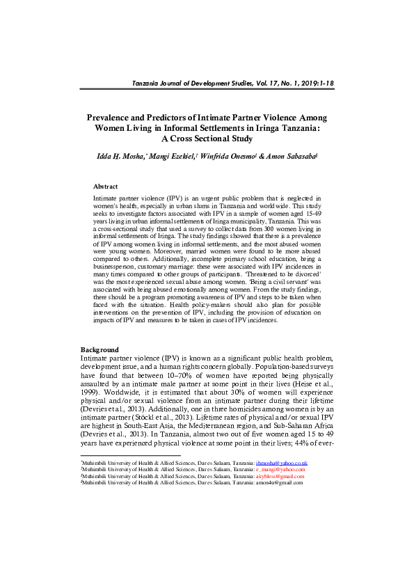 Pdf Prevalence And Predictors Of Intimate Partner Violence Among