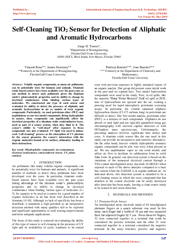 (PDF) IJERT-Self-Cleaning TiO2 Sensor for Detection of Aliphatic and ...