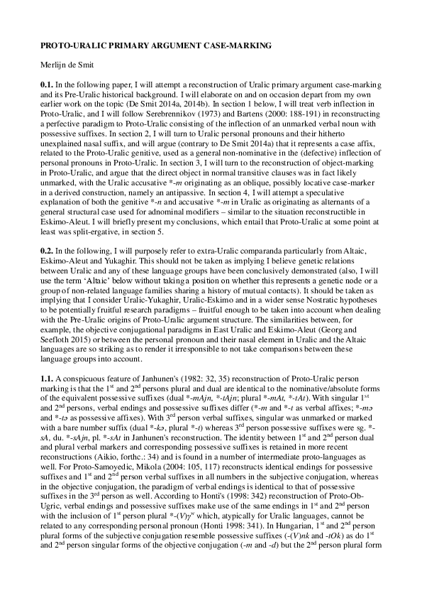 (PDF) Proto-Uralic primary argument case-marking
