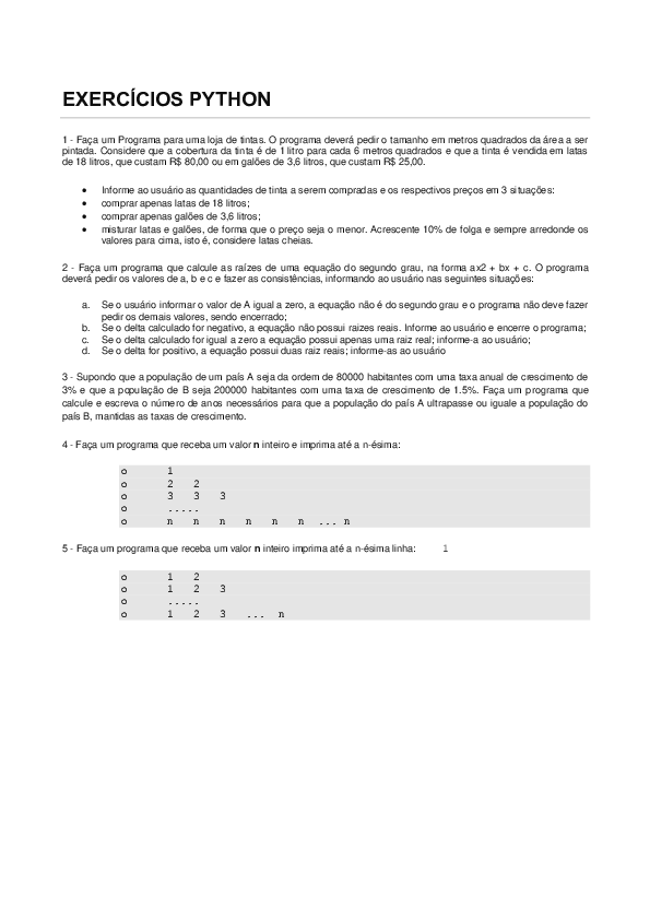 (PDF) EXERCÍCIOS PYTHON