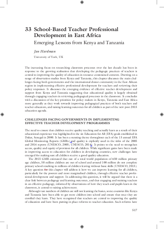 (PDF) School-based teacher professional development in East Africa: Emerging lessons from Kenya ...