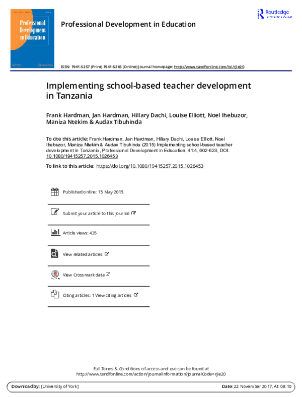 (PDF) Implementing school-based teacher development in Tanzania