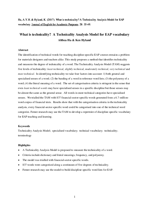 (DOC) What is technicality? A Technicality Analysis Model for EAP ...