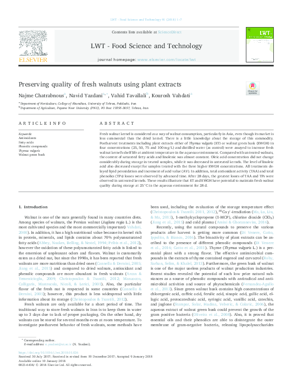 (PDF) Preserving quality of fresh walnuts using plant extracts