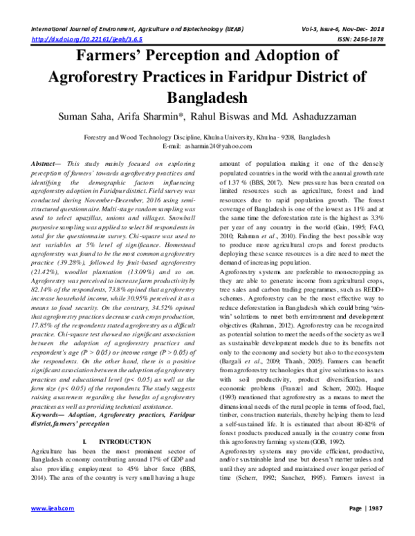 (PDF) Farmers' Perception and Adoption of Agroforestry Practices in Faridpur District of Bangladesh