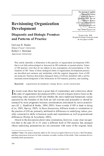 (PDF) Revisioning Organization Development Diagnostic and Dialogic ...