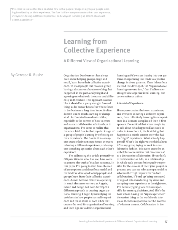 (PDF) Learning from Collective Experience: A Different View of ...