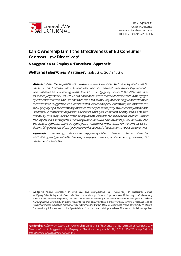 (PDF) Can Ownership Limit the Effectiveness of EU Consumer Contract Law ...