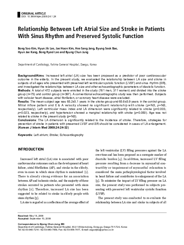 (PDF) Relationship Between Left Atrial Size and Stroke in Patients With ...