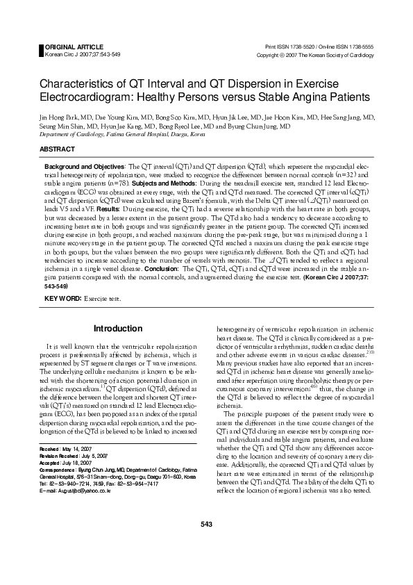 (PDF) Characteristics of QT Interval and QT Dispersion in Exercise ...