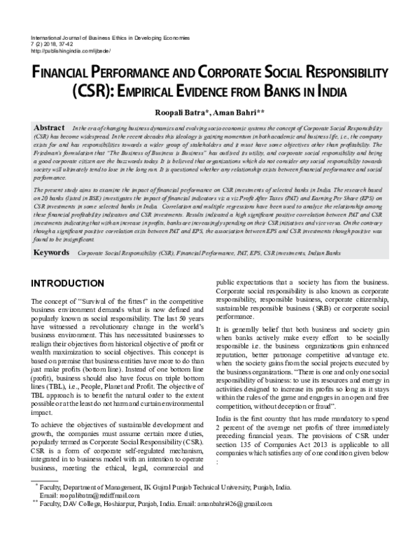 (PDF) Financial Performance and Corporate Social Responsibility (CSR ...