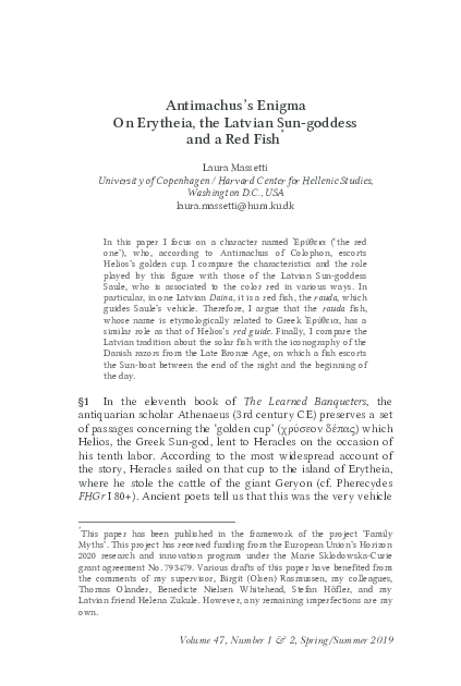 (PDF) Antimachus's Enigma On Erytheia, the Latvian Sun-goddess and a ...
