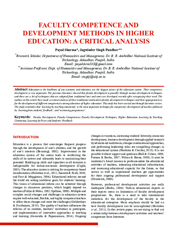 (PDF) FACULTY COMPETENCE AND DEVELOPMENT METHODS IN HIGHER EDUCATION: A ...