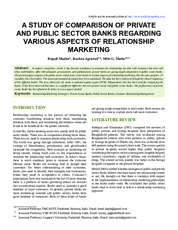 (PDF) A STUDY OF COMPARISON OF PRIVATE AND PUBLIC SECTOR BANKS ...