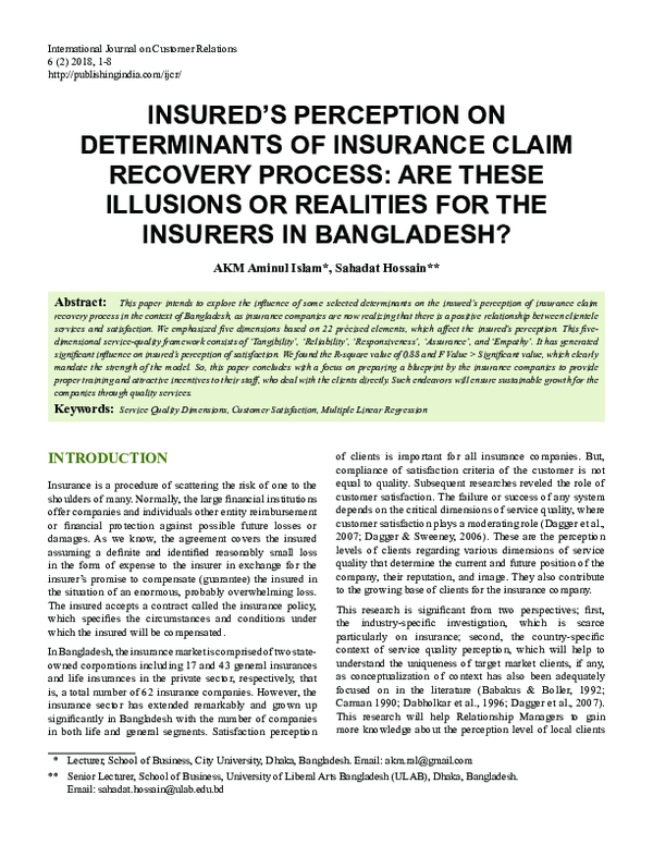(PDF) INSURED’S PERCEPTION ON DETERMINANTS OF INSURANCE CLAIM RECOVERY ...