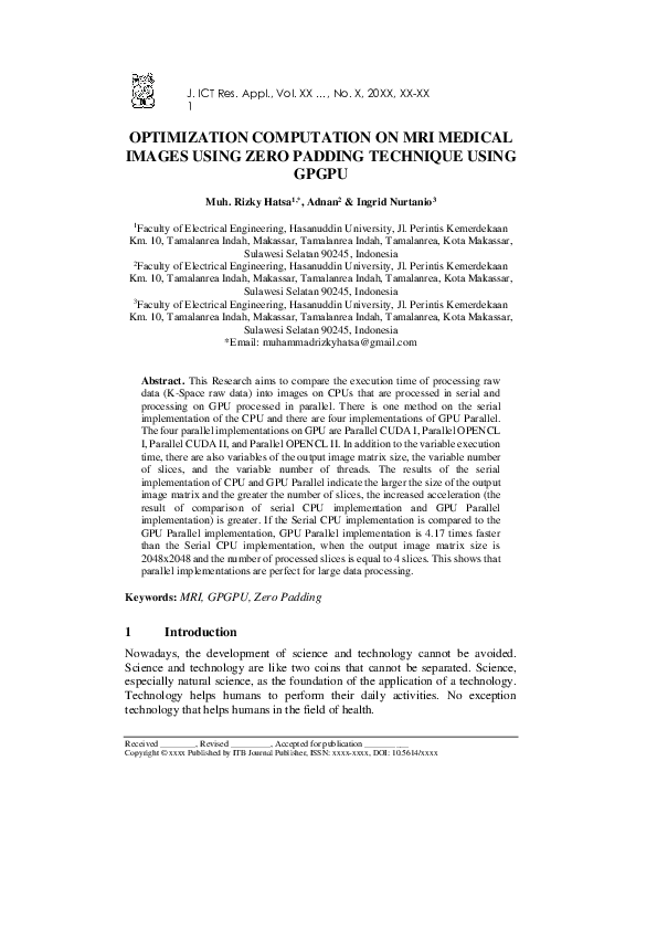 (PDF) OPTIMIZATION COMPUTATION ON MRI MEDICAL IMAGES USING ZERO PADDING TECHNIQUE USING GPGPU