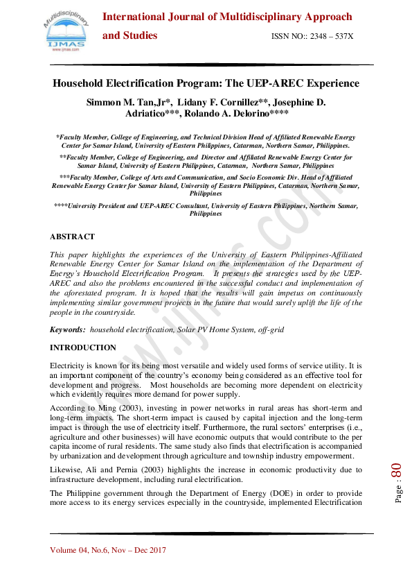 (PDF) Household Electrification Program: The UEP-AREC Experience