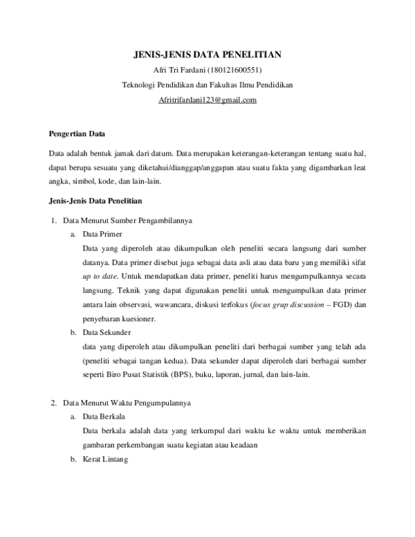 (DOC) JENIS-JENIS DATA PENELITIAN