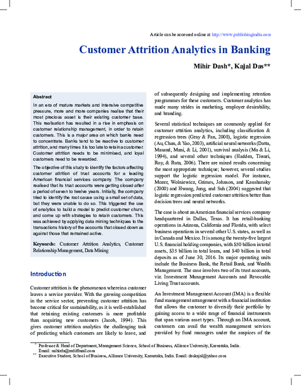 (PDF) Customer Attrition Analytics in Banking