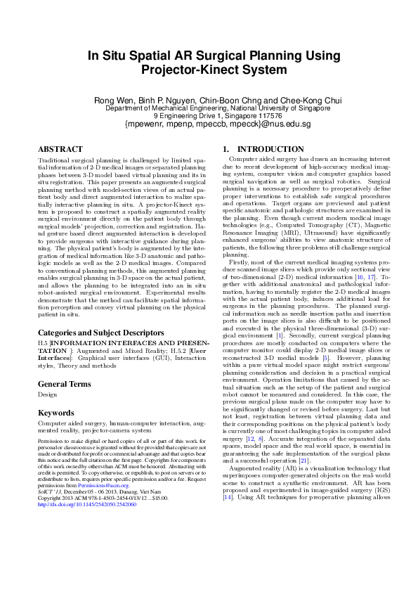 (PDF) In situ spatial AR surgical planning using projector-Kinect system