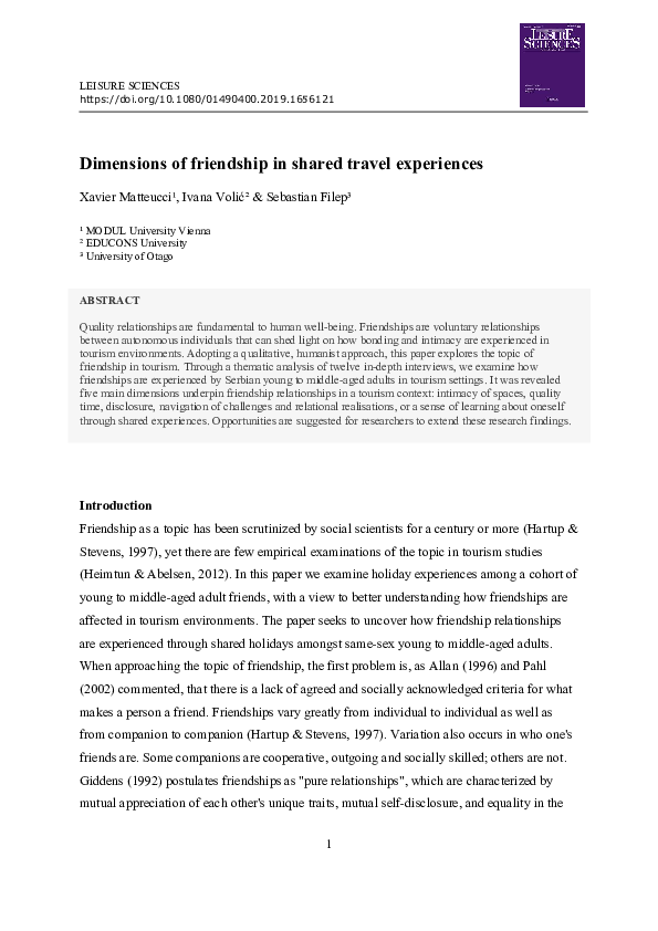 (PDF) Dimensions of friendship in shared travel experiences
