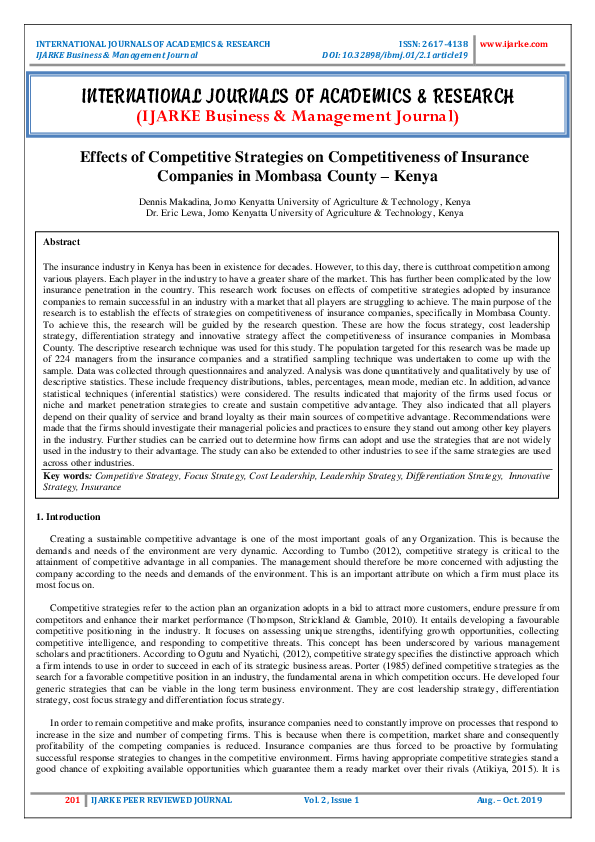 (PDF) Effects of Competitive Strategies on Competitiveness of Insurance ...