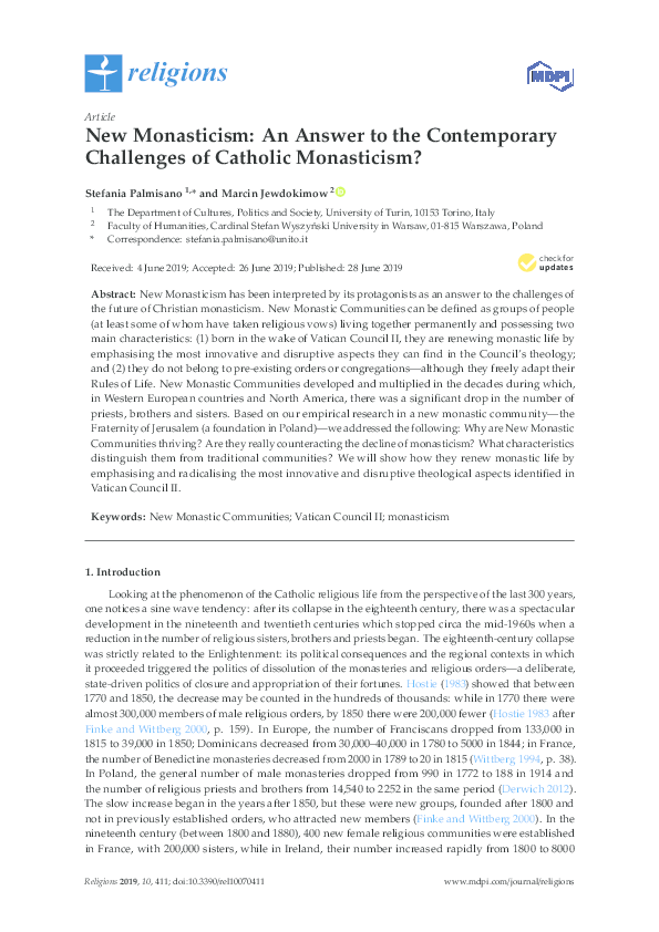 (PDF) New Monasticism: An Answer to the Contemporary Challenges of ...