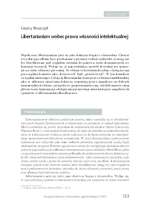 (PDF) Libertarianizm wobec prawa własności intelektualnej