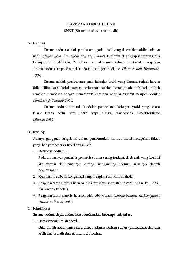 (DOC) LAPORAN PENDAHULUAN SNNT (Struma nodusa non toksik)
