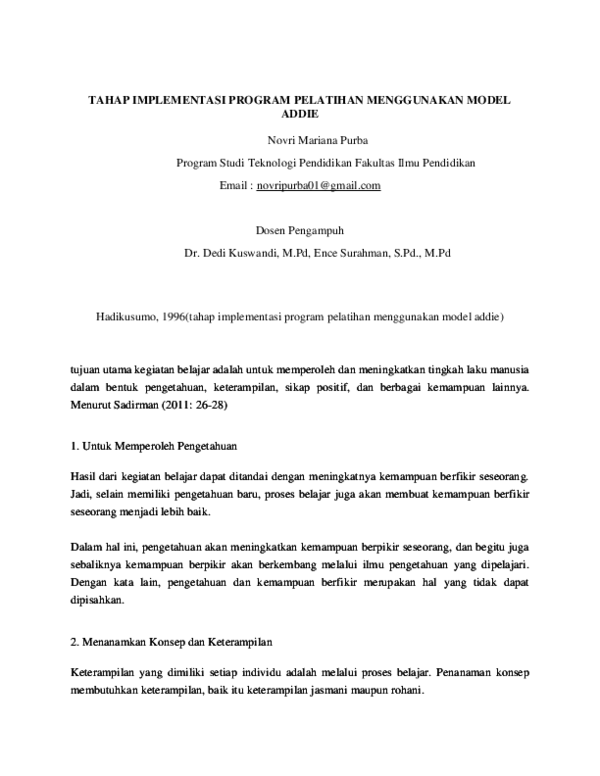 (DOC) TAHAP IMPLEMENTASI PROGRAM PELATIHAN MENGGUNAKAN MODEL ADDIE ...