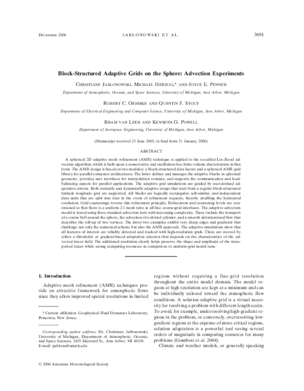 Pdf Block Structured Adaptive Grids On The Sphere Advection Experiments