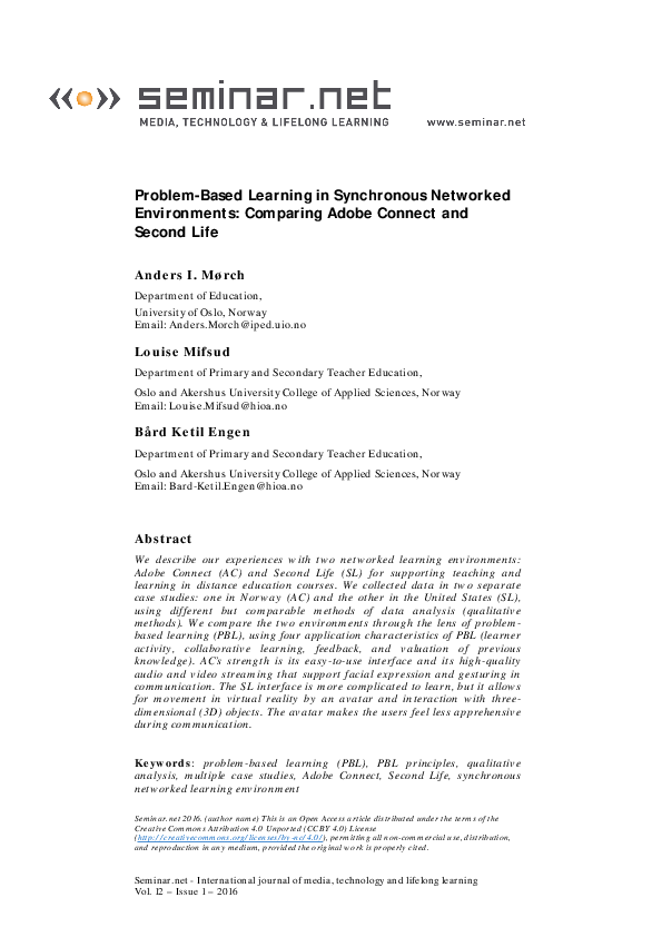 (PDF) Problem-Based Learning In Synchronous Networked Environments: Comparing Adobe Connect And ...