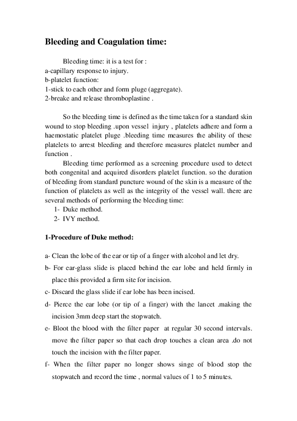 (PDF) Bleeding and Coagulation time