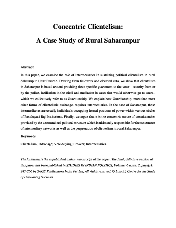 (PDF) Concentric Clientelism: A Case Study of Rural Saharanpur