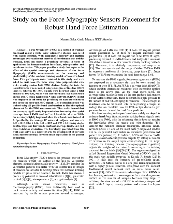 (PDF) Study on the Force Myography Sensors Placement for Robust Hand ...