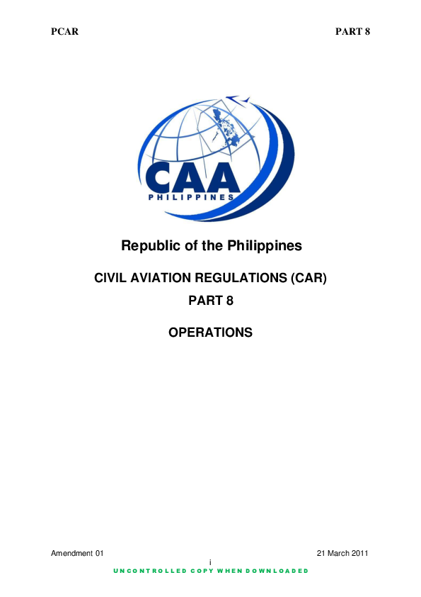 (PDF) PCAR PART 8 Republic of the Philippines CIVIL AVIATION ...