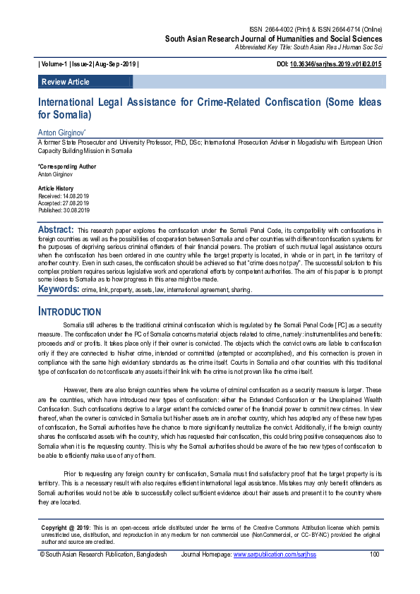 (PDF) International Legal Assistance for Crime-Related Confiscation ...