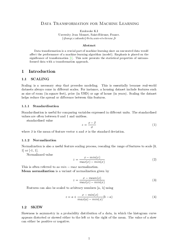 (PDF) Data Transformation for Machine Learning