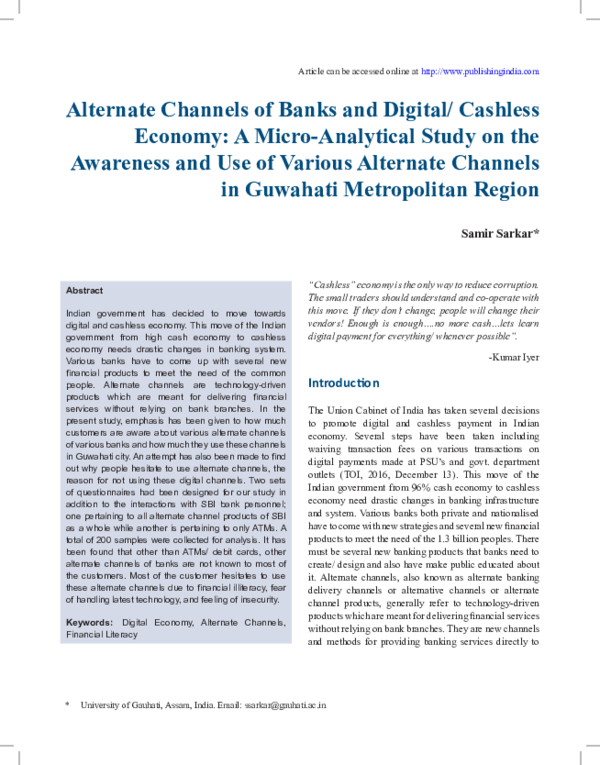 (PDF) Alternate Channels of Banks and Digital/ Cashless Economy: A ...