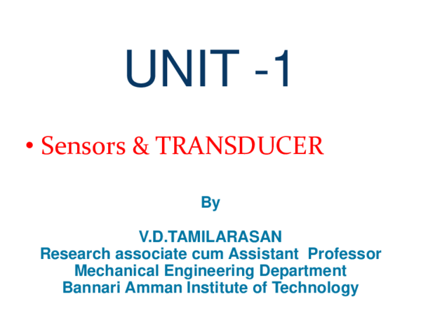 (PDF) UNIT -1 • Sensors & TRANSDUCER