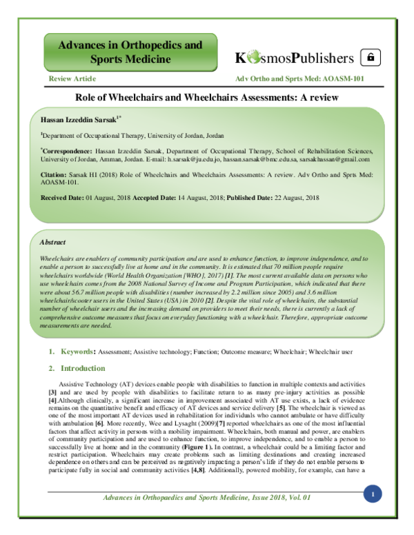 (PDF) Role of Wheelchairs and Wheelchairs Assessments: A review