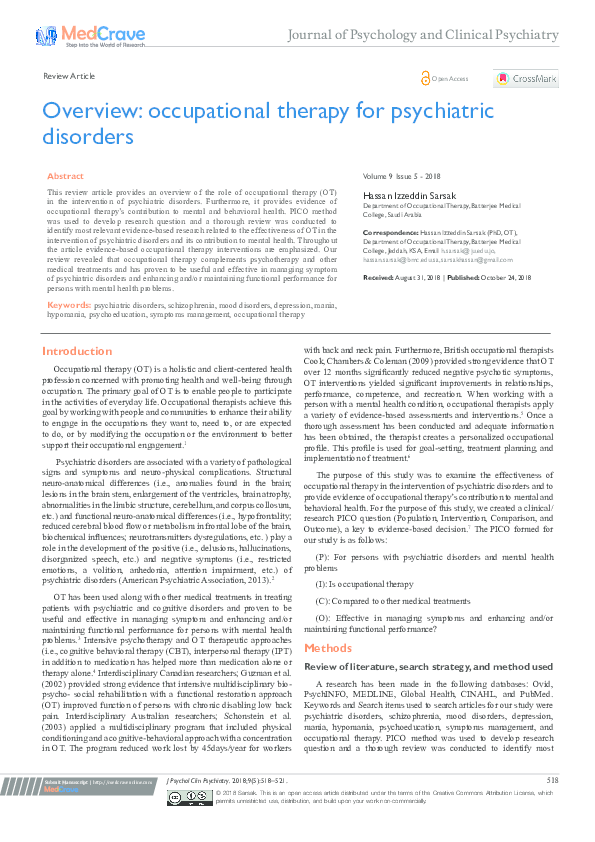 (PDF) Overview: occupational therapy for psychiatric disorders