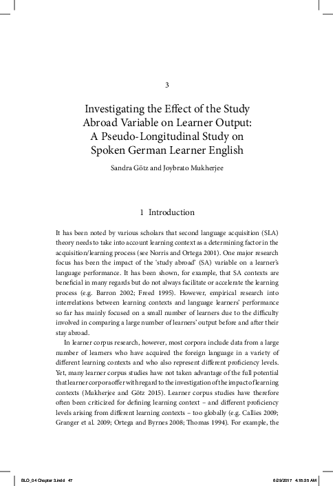 (PDF) Investigating the Effect of the Study Abroad Variable on Learner Output: A Pseudo ...