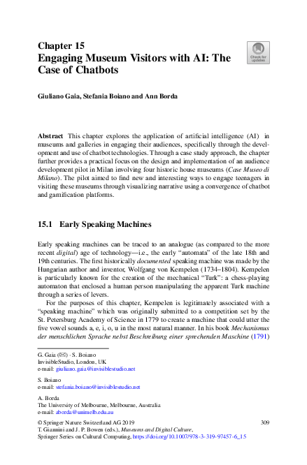 (PDF) Engaging Museum Visitors with AI: The Case of Chatbots